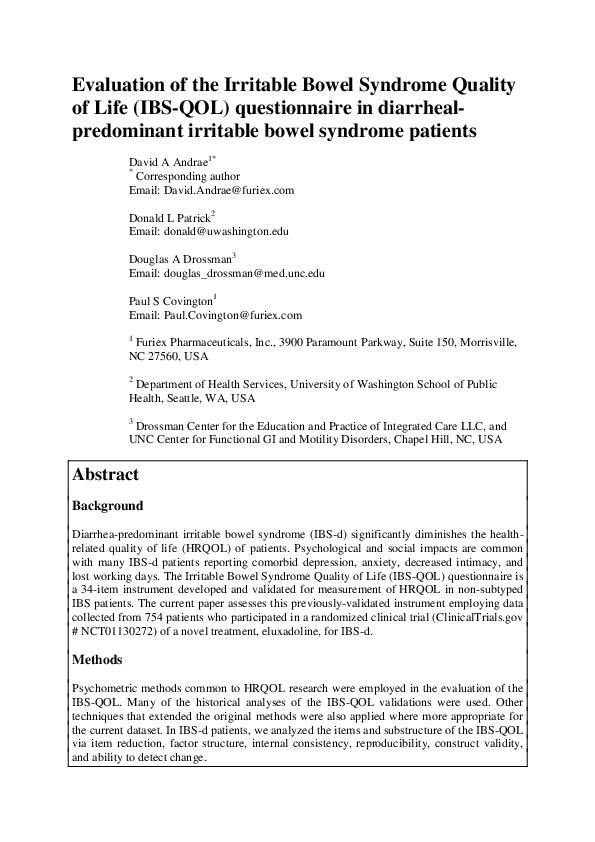 (PDF) Evaluation of the Irritable Bowel Syndrome Quality of Life (IBS ...