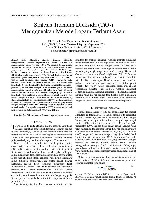 (PDF) Sintesis Titanium Dioksida (TiO2) Menggunakan Metode Logam ...