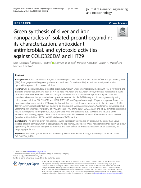 (PDF) Green synthesis of silver and iron nanoparticles of isolated proanthocyanidin: its ...