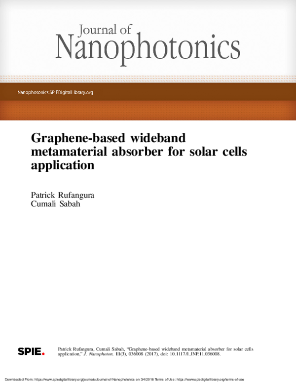 (PDF) Graphene-based wideband metamaterial absorber for solar cells application