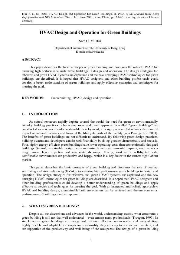 (PDF) HVAC design and operation for green buildings