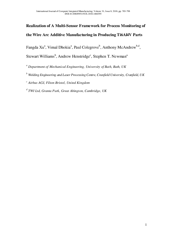 Pdf Realisation Of A Multi Sensor Framework For Process Monitoring Of The Wire Arc Additive