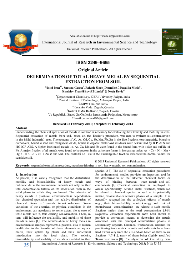 (PDF) Determination of total heavy metal by sequential extraction from soil