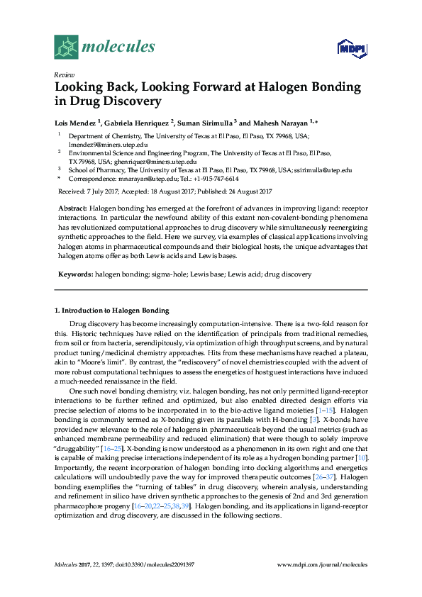 (PDF) Looking Back, Looking Forward at Halogen Bonding in Drug Discovery