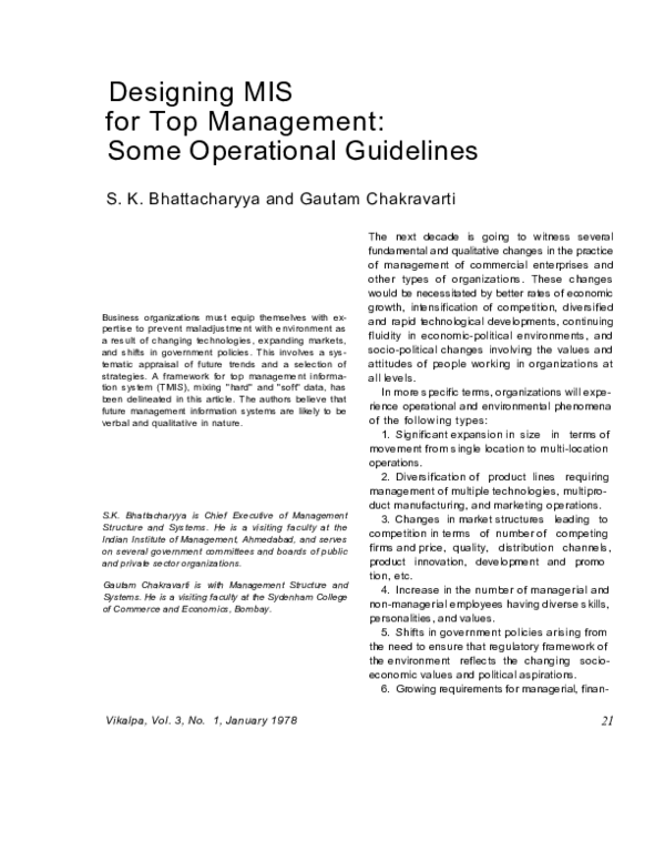 (PDF) Designing MIS for Top Management: Some Operational Guidelines