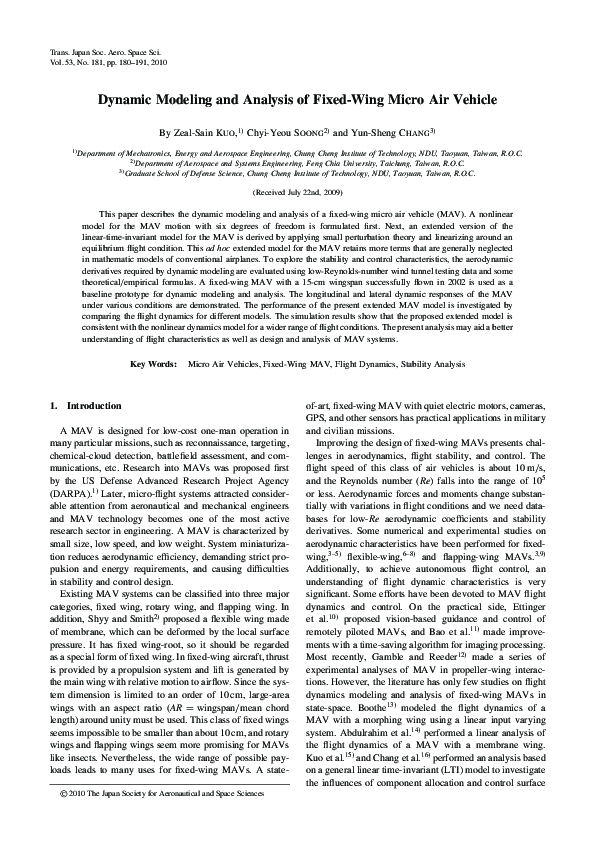 (PDF) Dynamic Modeling and Analysis of Fixed-Wing Micro Air Vehicle