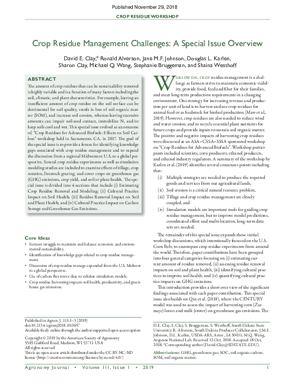 (PDF) Crop Residue Management Challenges: A Special Issue Overview
