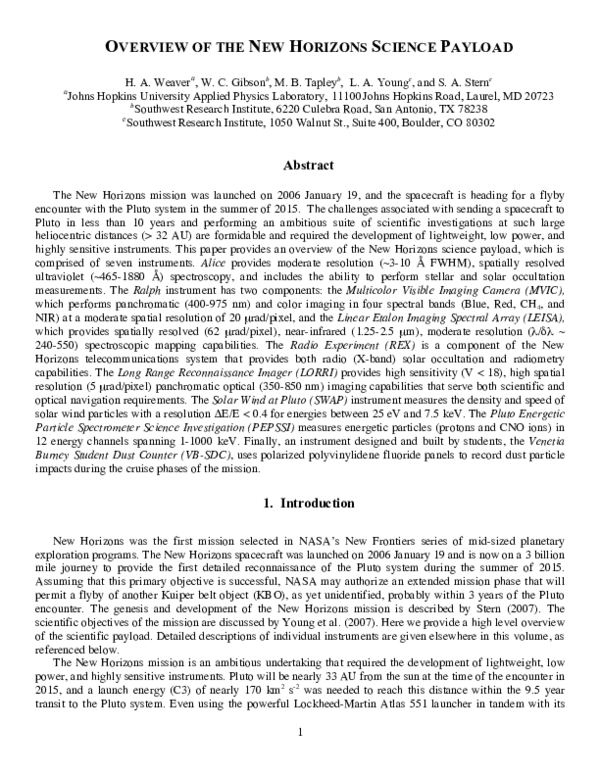 (PDF) Overview of the New Horizons Science Payload