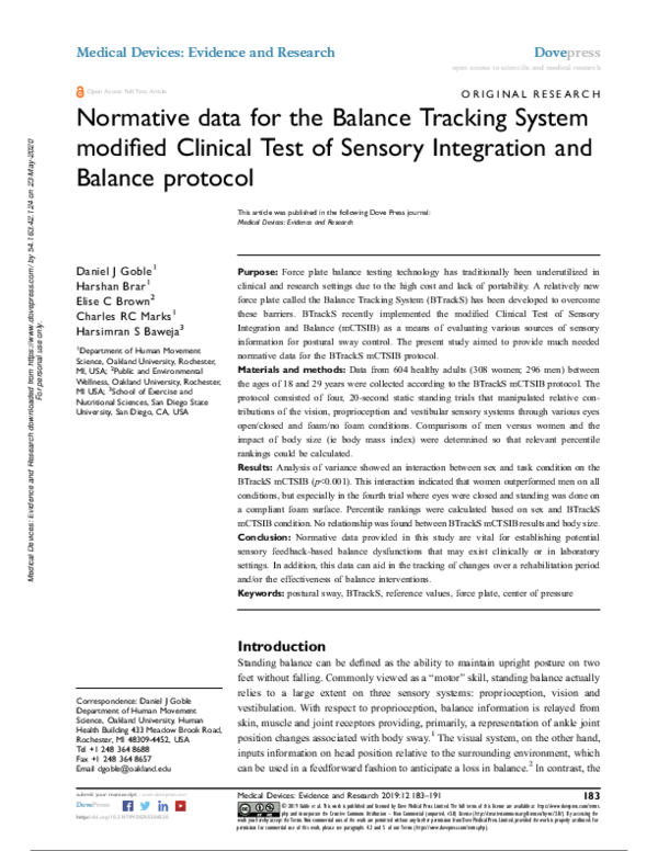 (PDF) Normative data for the Balance Tracking System modified Clinical ...