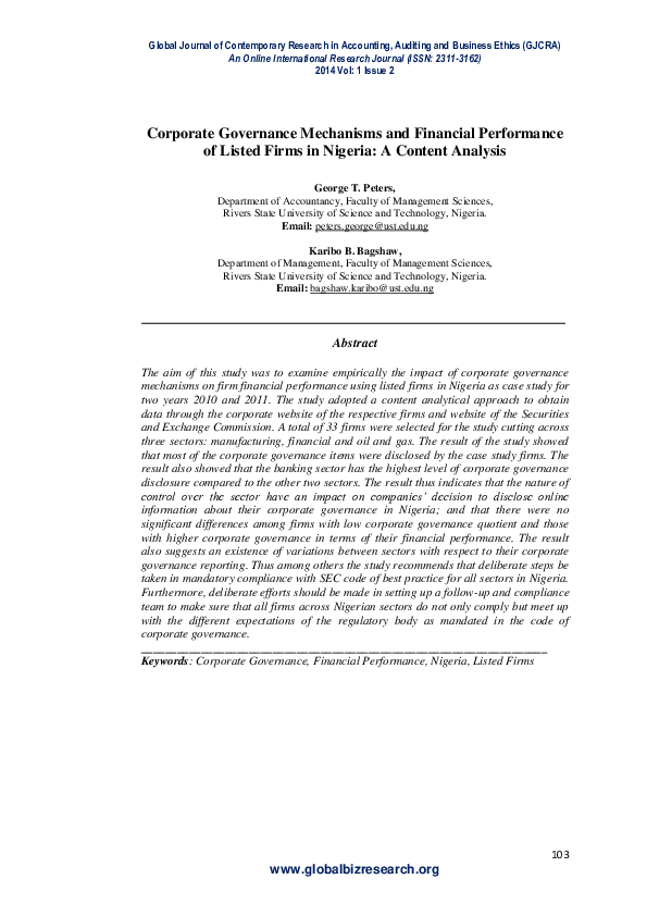 (PDF) Corporate governance mechanisms and financial performance in China: panel data evidence on ...