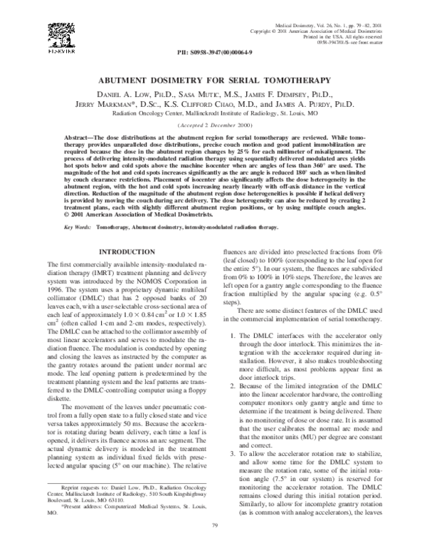 (PDF) Abutment dosimetry for serial tomotherapy