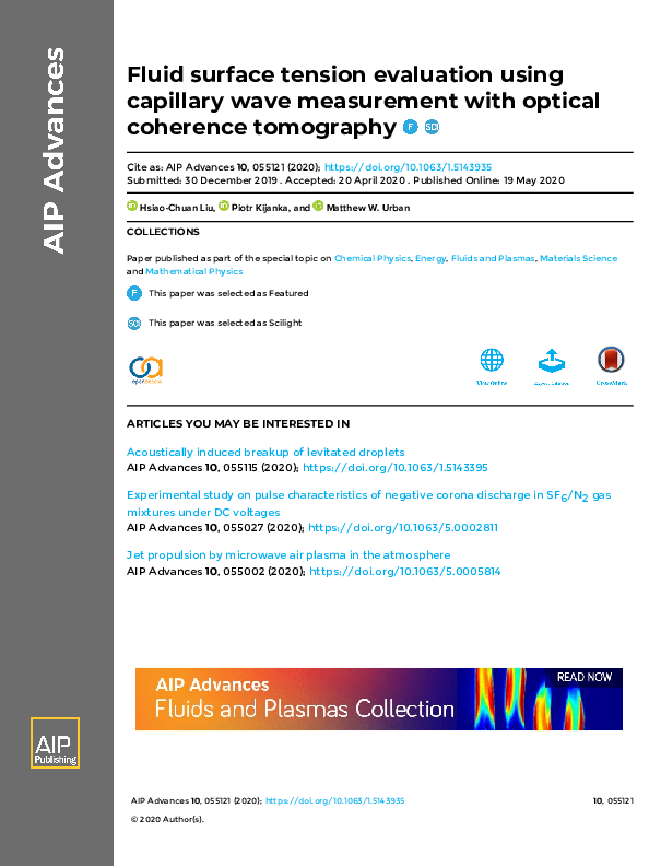 (PDF) Fluid surface tension evaluation using capillary wave measurement ...