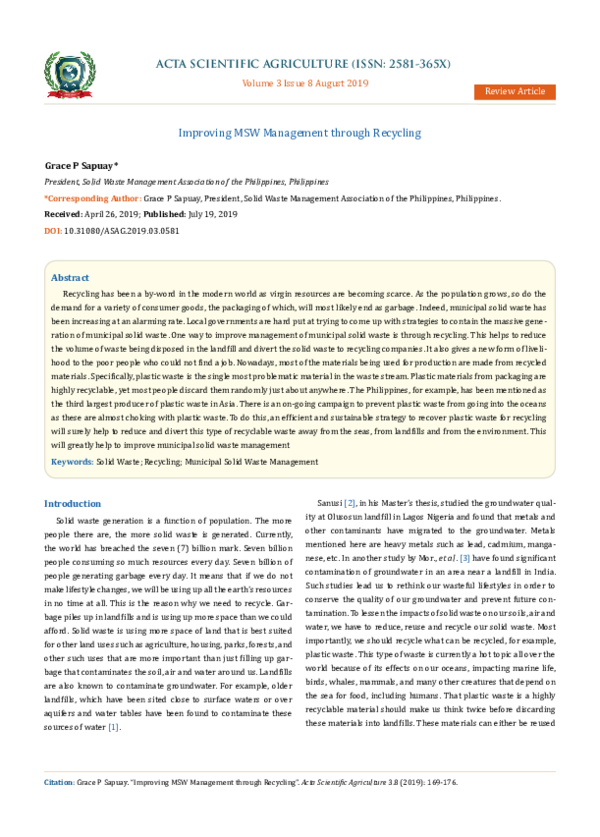 (PDF) Improving MSW Management through Recycling