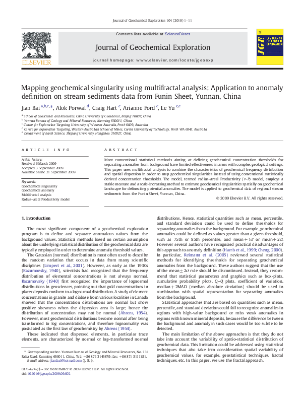 (PDF) Mapping geochemical singularity using multifractal analysis: Application to anomaly ...