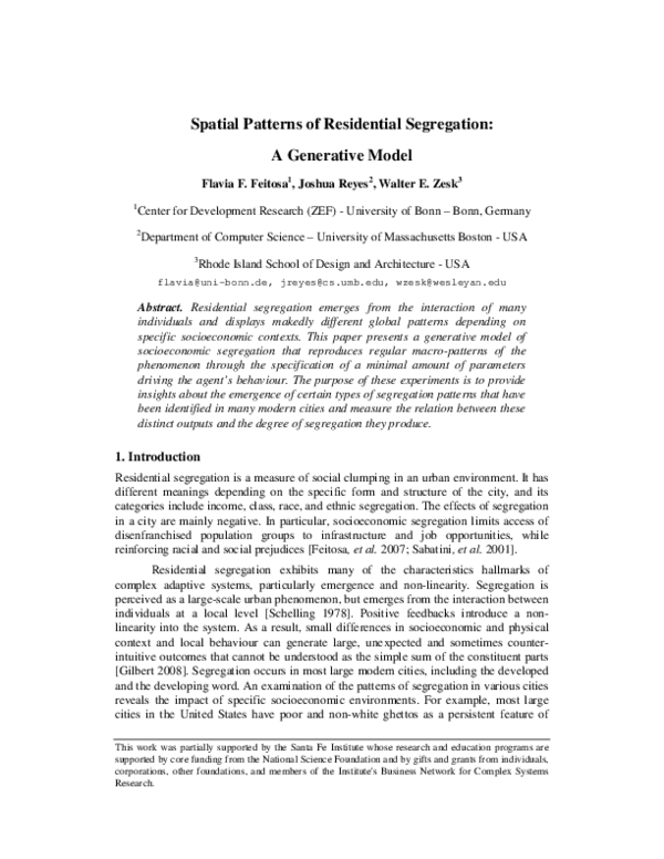 (PDF) Spatial patterns of residential segregation: a generative model