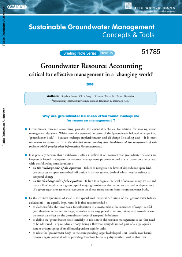 (PDF) Groundwater resource accounting : critical for effective management in a 'changing world