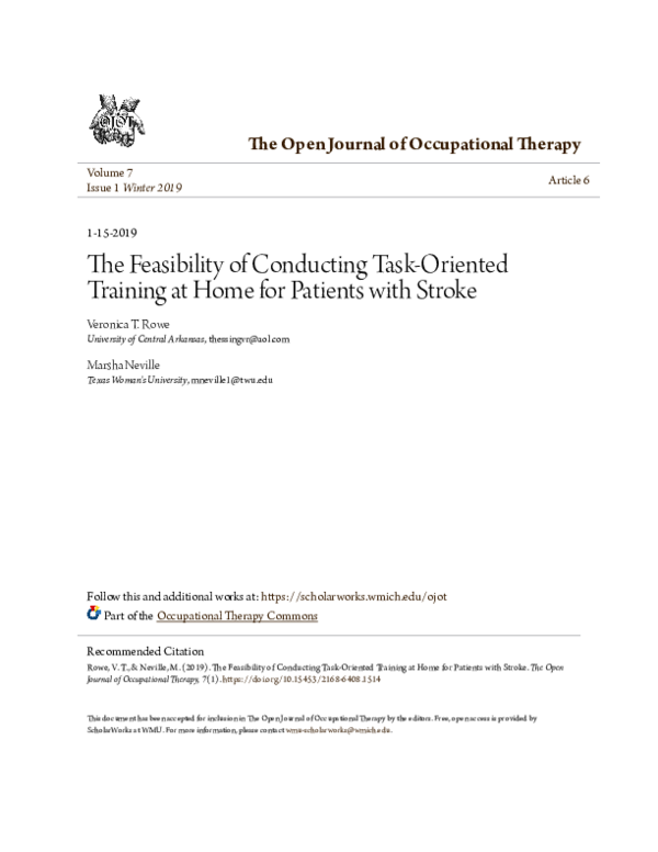 (PDF) The Feasibility of Conducting Task-Oriented Training at Home for ...