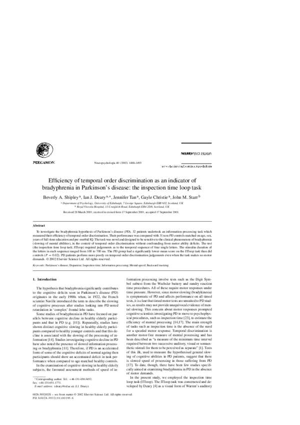 (PDF) Efficiency of temporal order discrimination as an indicator of ...