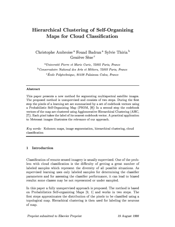 Pdf Hierarchical Clustering Of Self Organizing Maps For Cloud Classification Fouad Badran