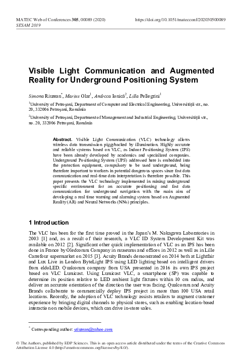 (PDF) Visible Light Communication and Augmented Reality for Underground Positioning System