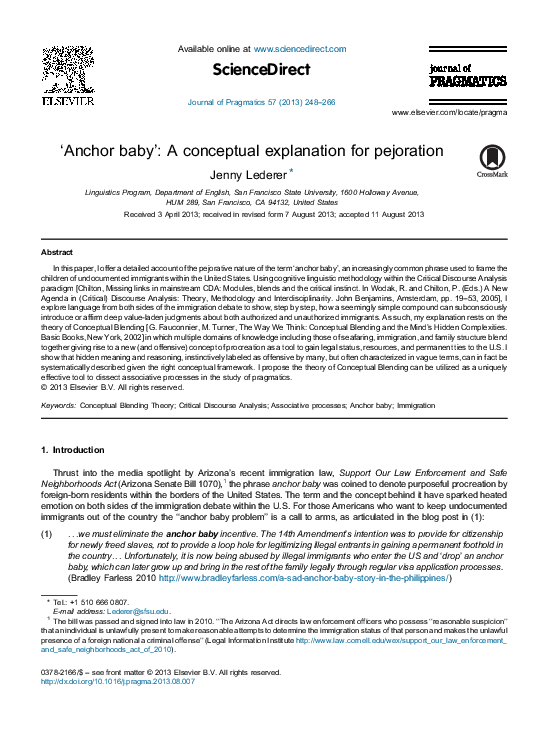 (PDF) ‘Anchor baby’: A conceptual explanation for pejoration