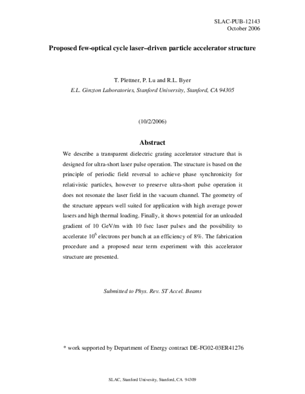 (PDF) Proposed few-optical cycle laser-driven particle accelerator structure