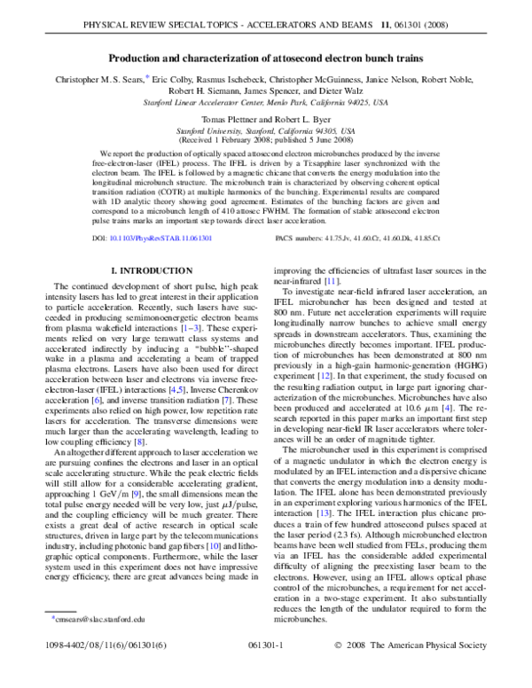 (PDF) Production and characterization of attosecond electron bunch trains
