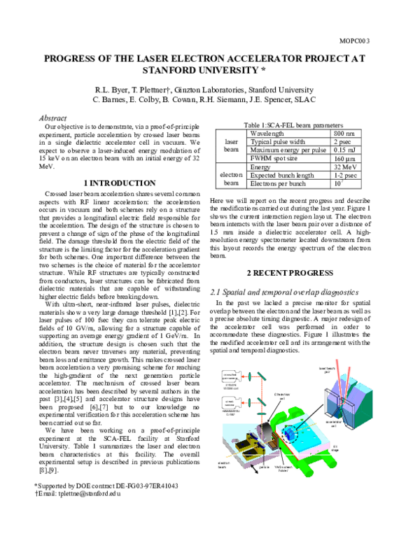 (PDF) Progress of the Laser Electron Accelerator Project Atstanford University