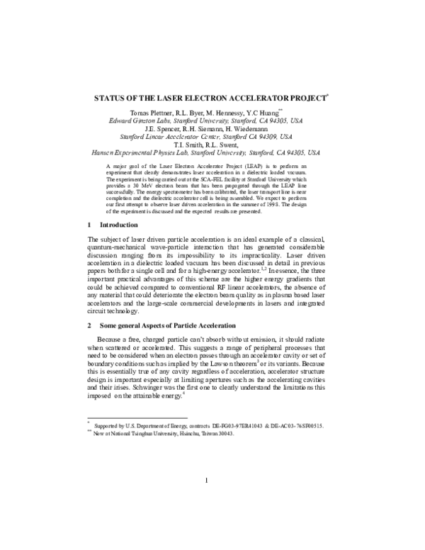 (PDF) Status of the laser electron accelerator project
