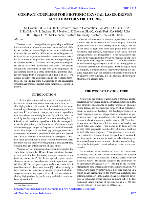 (PDF) Compact Couplers for Photonic Crystal Laser-Driven Accelerator Structures