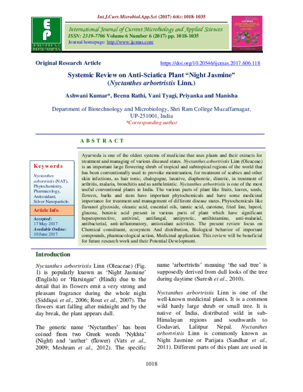 (PDF) Systemic Review on Anti-Sciatica Plant “Night Jasmine ...