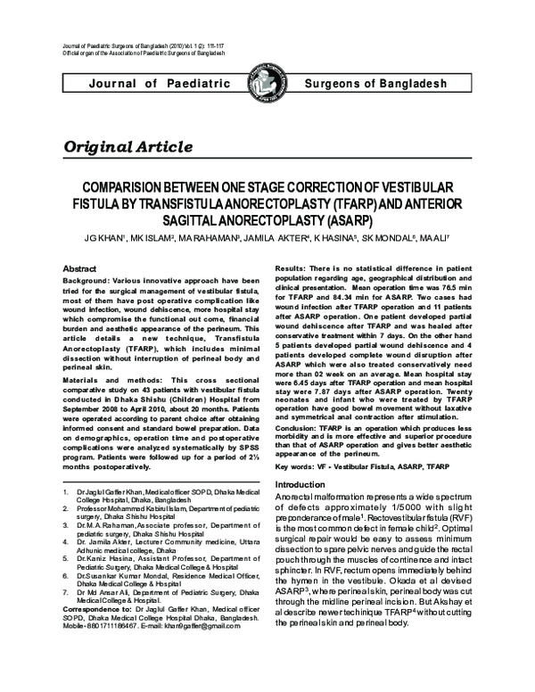 (PDF) Comparison Between One Stage Correction of Vestibular Fistula by ...
