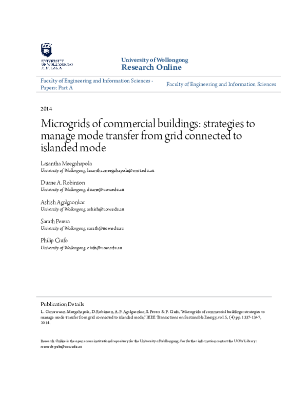 (PDF) Microgrids of Commercial Buildings: Strategies to Manage Mode ...