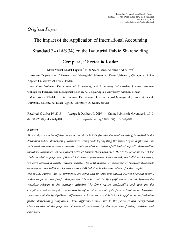 (PDF) The Impact of the Application of International Accounting ...
