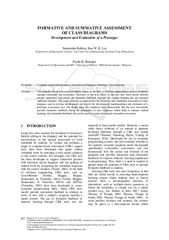 (PDF) Formative and Summative Assessment of Class Diagrams ...