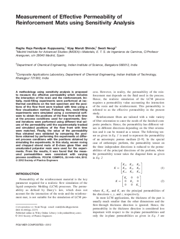 (PDF) Measurement of effective permeability of reinforcement mats using sensitivity analysis
