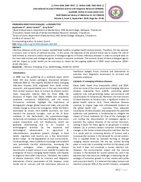 (PDF) Emerging Infectious Diseases - a Perspective