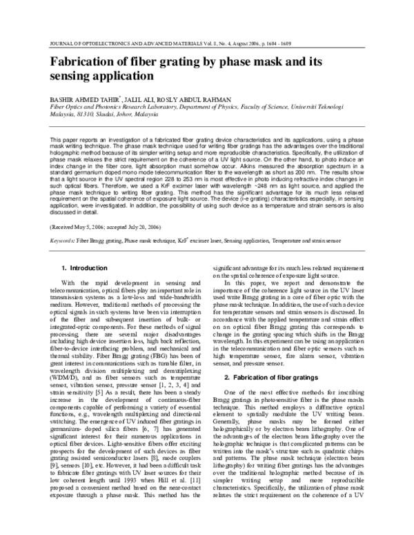 (PDF) Fabrication of fiber grating by phase mask and its sensing ...