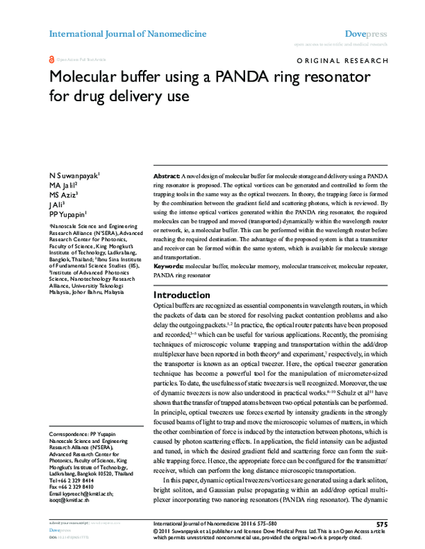 (PDF) Molecular buffer using a PANDA ring resonator for drug delivery ...