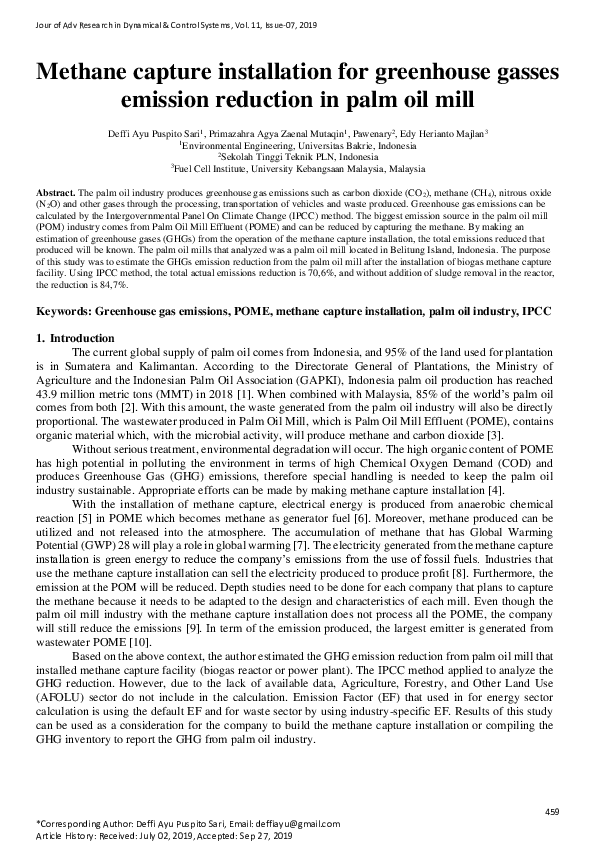 (PDF) Methane capture installation for greenhouse gasses emission ...