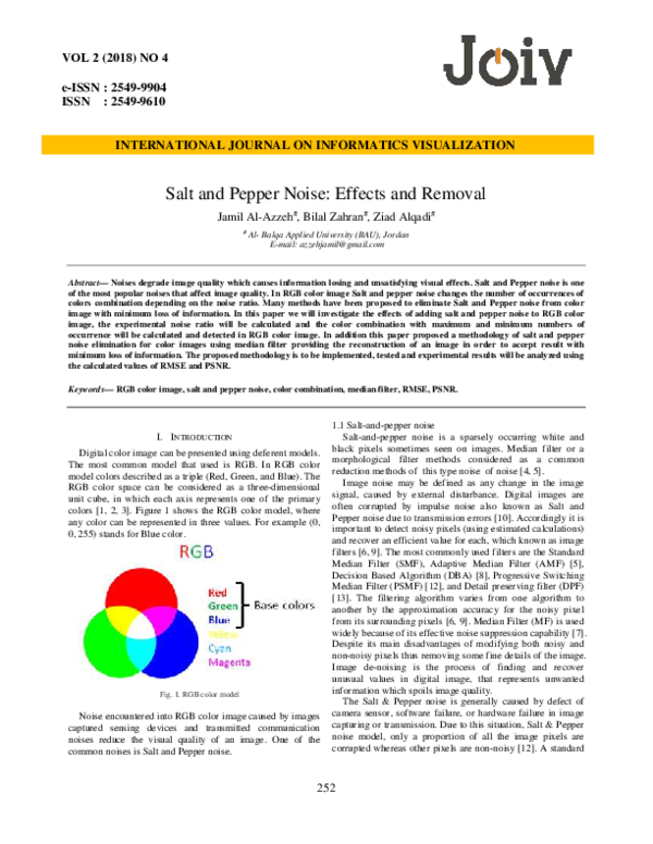 (PDF) Salt and Pepper Noise: Effects and Removal