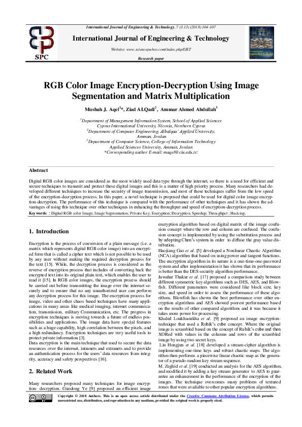 Pdf Rgb Color Image Encryption Decryption Using Image Segmentation