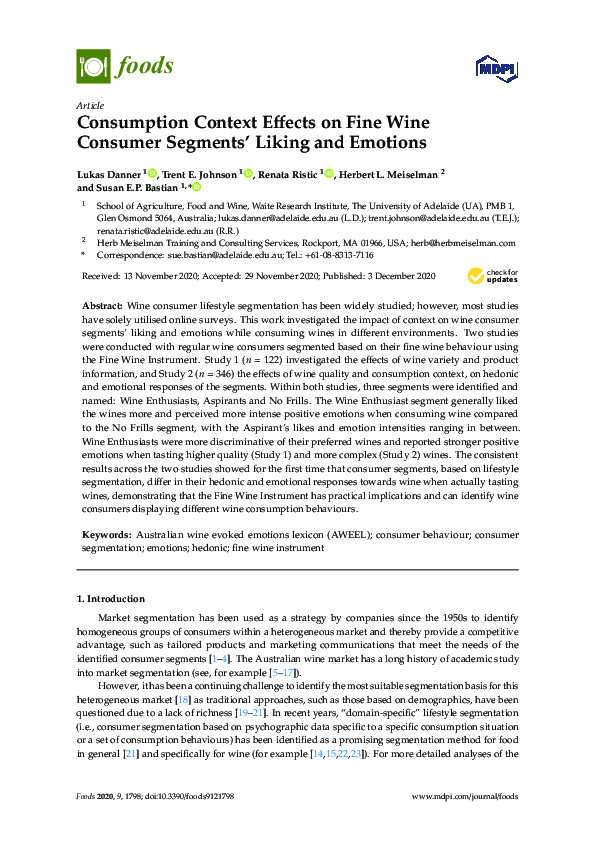 (PDF) Consumption Context Effects on Fine Wine Consumer Segments ...