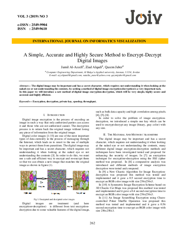 (PDF) A Simple, Accurate and Highly Secure Method to Encrypt-Decrypt Digital Images