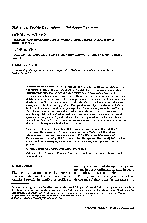 (PDF) Statistical profile estimation in database systems