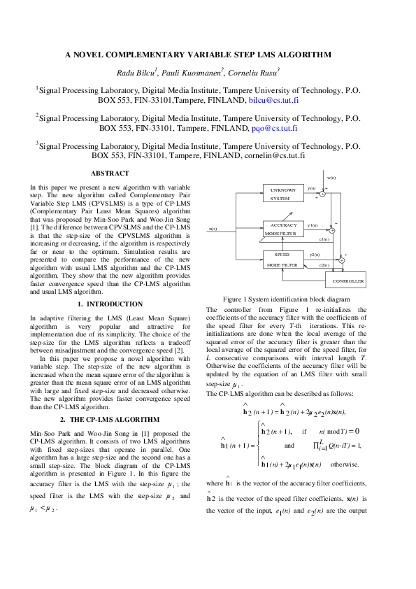 Pdf A Novel Complementary Variable Step Lms Algorithm 5611