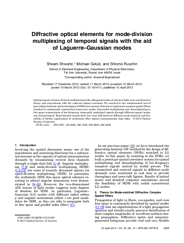 (PDF) Diffractive optical elements for mode-division multiplexing of ...