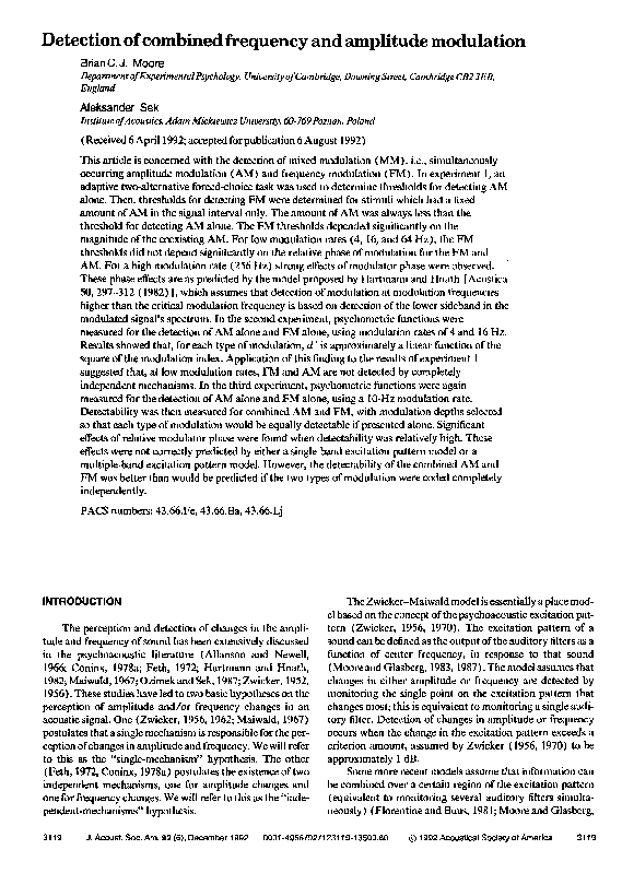 (PDF) Detection of combined frequency and amplitude modulation