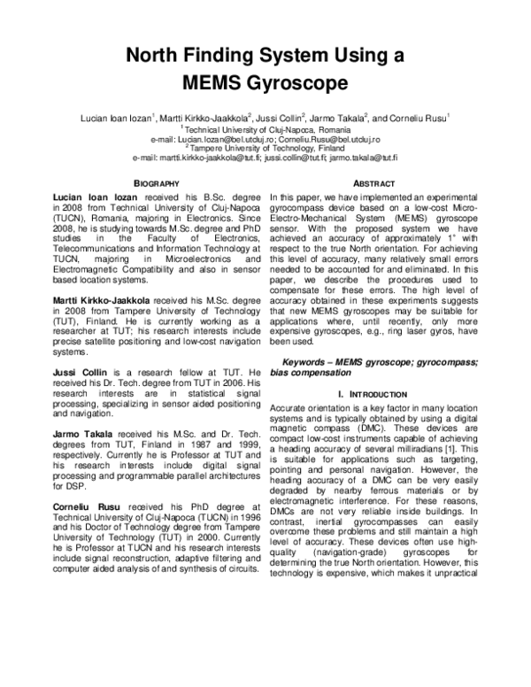 (PDF) North Finding System Using a MEMS Gyroscope