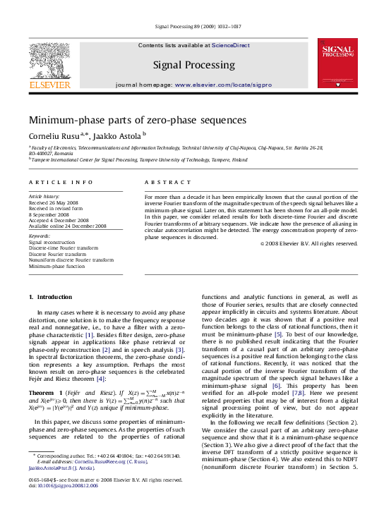 (PDF) Minimum-phase parts of zero-phase sequences